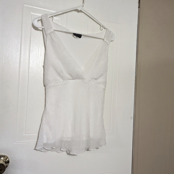 Tops | White Top With Sheer Overlay Size M | Poshmark